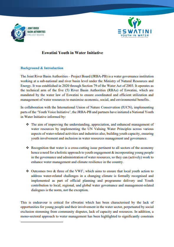 Eswatini Youth in Water Initiative - Valuing Water Initiative